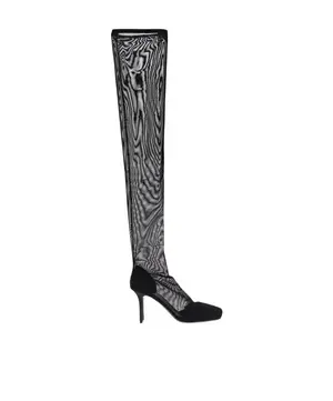 COURREGES Square-toe Mesh Thigh Boots - Gray