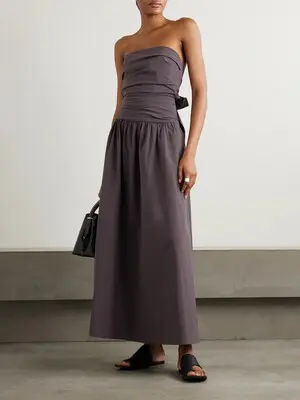 ST. AGNI Strapless Crinkled Cotton-blend Maxi Dress - Black