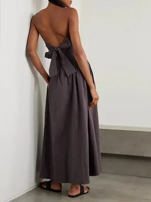 ST. AGNI Strapless Crinkled Cotton-blend Maxi Dress - Black