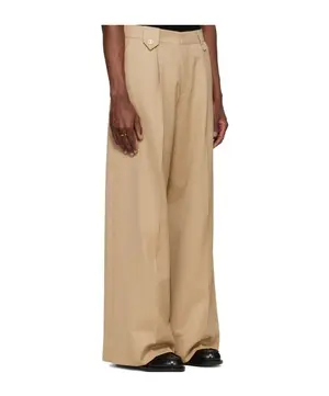 Simone Rocha Wide-leg Pleated Trousers With Faux Pearl Snaps - Sand-colored