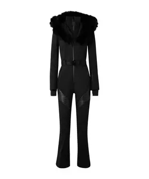 Mackage Hooded Ski Suit With Fur Trim And Wool Accents - Black
