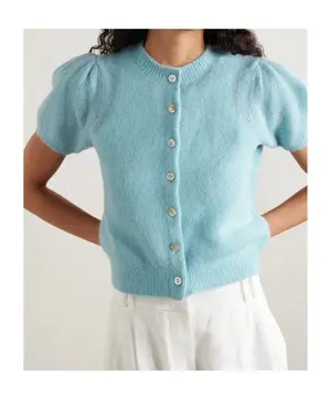 DÔEN Anisa Puff Sleeve Knit Cardigan - Light Blue