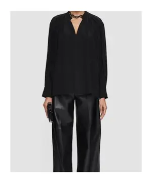 JOSEPH V-neck Balloon Sleeve Blouse - Black