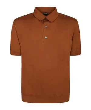 Zegna Fine Knit Polo Shirt - Deep Brown