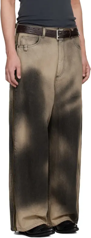 LU'U DAN Side Zip Faded Jeans - Brown
