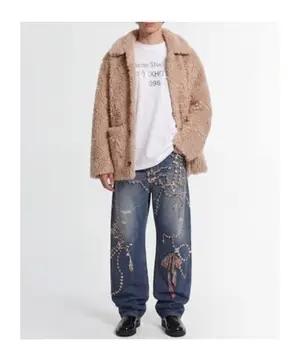 Acne Studios Distressed Denim Jeans With Trompe L'oeil Print - Blue