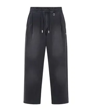 WOOYOUNGMI Faded Logo Drawstring Wide-leg Pants - Black