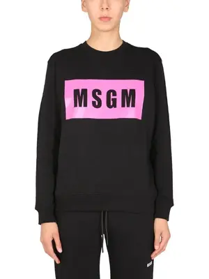 MSGM Logo Print Crew Neck Sweatshirt - Black