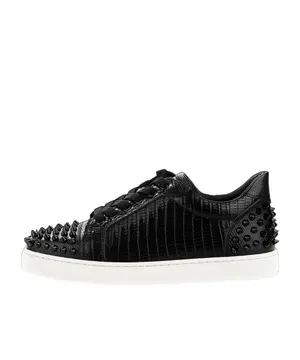 CHRISTIAN LOUBOUTIN Leather Studded Round Toe Lace-up Sneakers