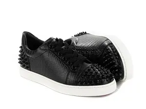 CHRISTIAN LOUBOUTIN Leather Studded Round Toe Lace-up Sneakers