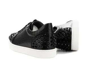 CHRISTIAN LOUBOUTIN Leather Studded Round Toe Lace-up Sneakers