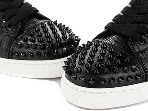 CHRISTIAN LOUBOUTIN Leather Studded Round Toe Lace-up Sneakers
