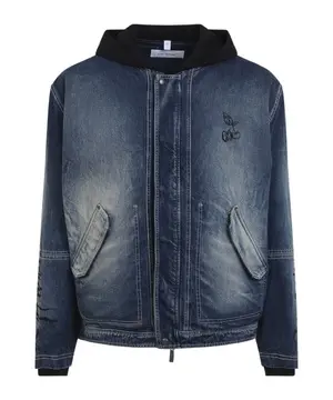 Off-White Cherry Embroidered Hooded Denim Jacket