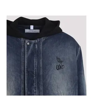 Off-White Cherry Embroidered Hooded Denim Jacket