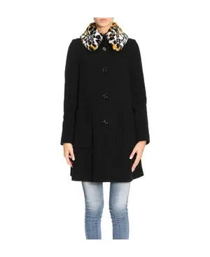 Moschino Long-sleeved Coat With Leopard Print Fur Collar