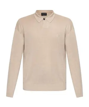 Giorgio Armani Long Sleeved Logo Embroidered Polo Shirt - Nude
