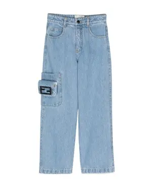 Fendi Cargo Jeans With Logo Detail - Blue