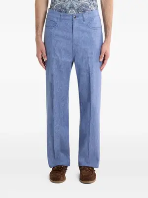 Etro Straight-leg Linen-blend Denim Jeans With Pressed Creases