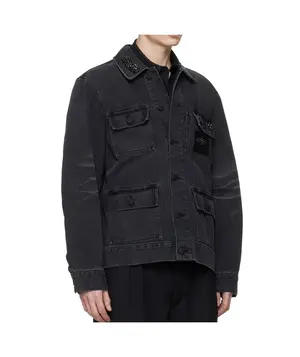 Simone Rocha Distressed Denim Jacket With Crystal Embellishments - Black
