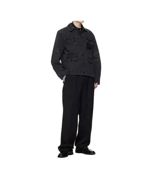 Simone Rocha Distressed Denim Jacket With Crystal Embellishments - Black