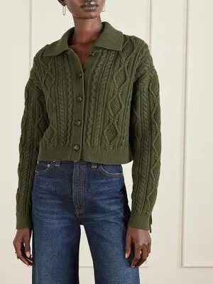 Simkhai Virginia Cropped Fringed Cable-knit Cardigan