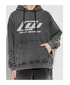 Off-White Logo Printed Drawstring Hoodie - Black
