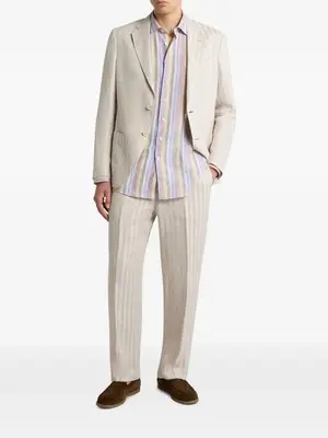 Etro Single-breasted Striped Hemp And Linen Jacket - Nude