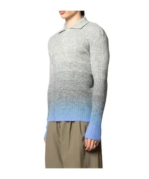 ERL Long Sleeve Ribbed Polo Shirt - Gray/blue