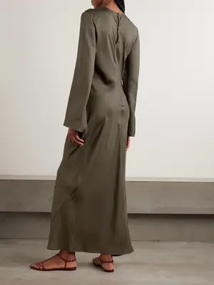 RÓHE Round Neck Long Silk Twill Dress - Brown