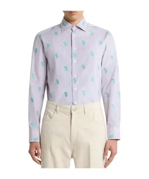 Etro Striped Cotton Jacquard Shirt With Fil Coupé Paisley - Multicolor