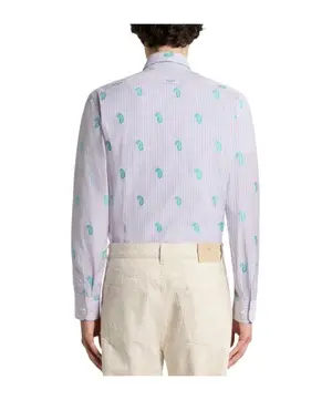 Etro Striped Cotton Jacquard Shirt With Fil Coupé Paisley - Multicolor