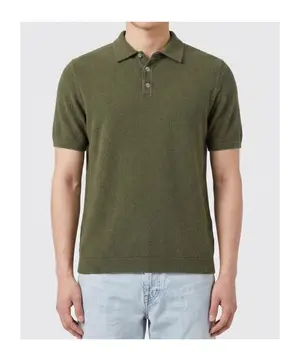 ROBERTO COLLINA Textured Knit Polo Shirt - Green