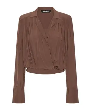 ROTATE BY BIRGER CHRISTENSEN Pleated Long-sleeve Blouse - Brown