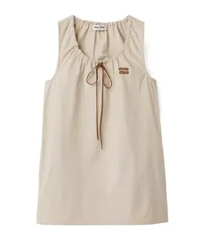 Miu Miu Tie-neck Logo Mini Dress - Limestone