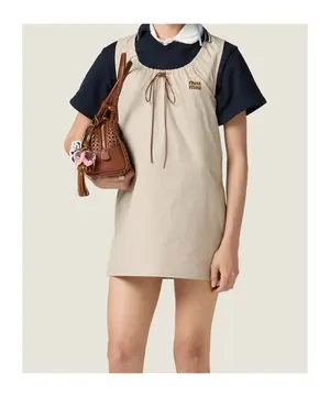 Miu Miu Tie-neck Logo Mini Dress