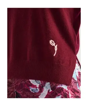 Erdem Long-sleeved Cashmere Knit Sweater With Embroidered Floral Detail - Red