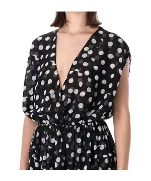 Dries Van Noten Polka Dot V-neck Sleeveless Midi Dress