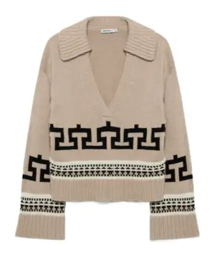 Simkhai Long-sleeve Collared Sweater With Geometric Print