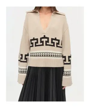 Simkhai Long-sleeve Collared Sweater With Geometric Print