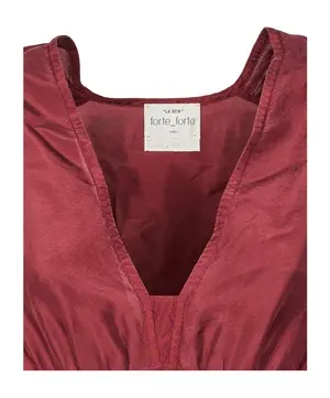 FORTE_FORTE V-neck Silk Maxi Dress With Long Sleeves And Pleats