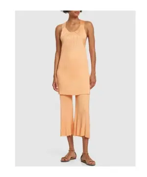 JIL SANDER Ribbed Flared Knit Pants - Nude