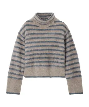 LISA YANG Striped Brushed-cashmere Turtleneck Sweater - Gray
