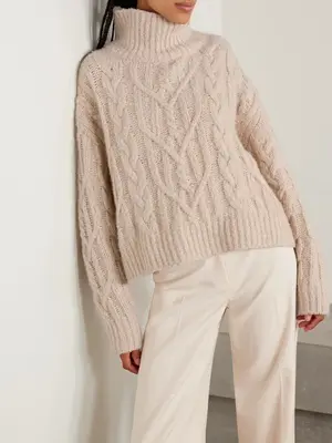 NILI LOTAN Fairiny Cable Knit Turtleneck Sweater