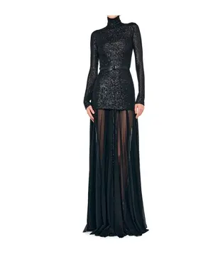 Norma Kamali Sequin-embellished Roll-neck Gown