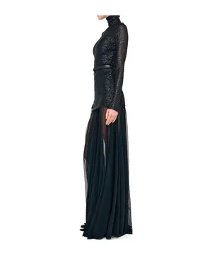 Norma Kamali Sequin-embellished Roll-neck Gown