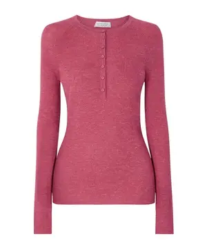Gabriela Hearst Ribbed Cashmere, Silk And Hemp-blend Henley Shirt - Pink