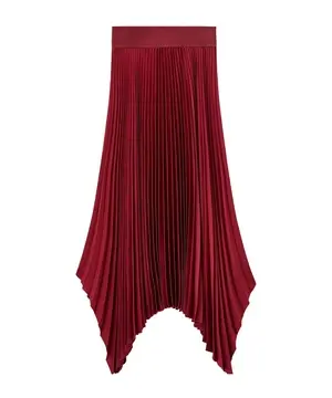 JOSEPH Pleated Asymmetric Hem Skirt - Ruby