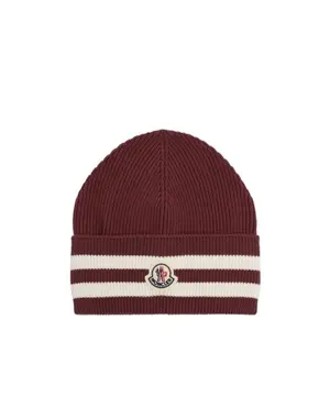 Moncler Striped Ribbed Beanie - Red