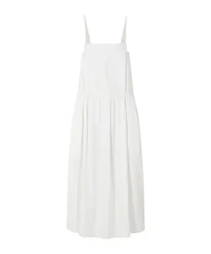 Khaite Adira Pleated Cotton-poplin Midi Dress - White