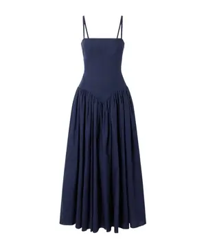 Gabriela Hearst Oriana Gathered Linen Midi Dress - Navy